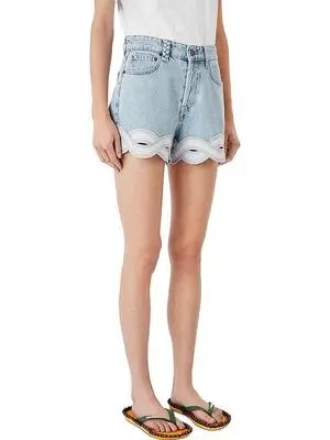 Tresse Scalloped Hem Shorts - Lightblue