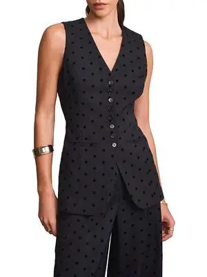 Mint Velvet Polka Dot Longline Waistcoat - Blue
