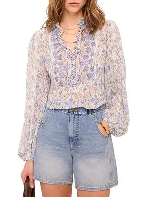 Mint Velvet Geo Print Ruffle Blouse - Blue