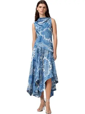 ALLSAINTS Prue Draped Asymmetric Midi Dress - Blue