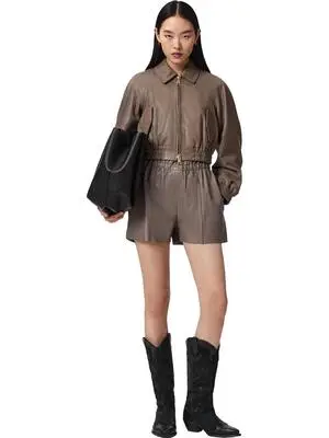 ALLSAINTS AllSaints Fran High Rise Leather Shorts Mole Brown