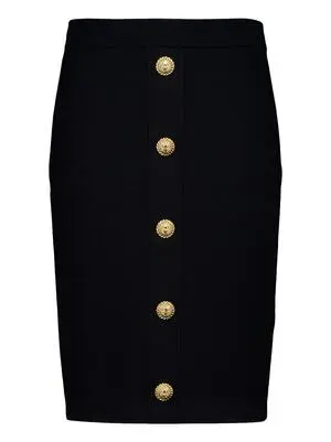Balmain Compact Viscose Knit Midi Skirt With Gold Buttons - Black
