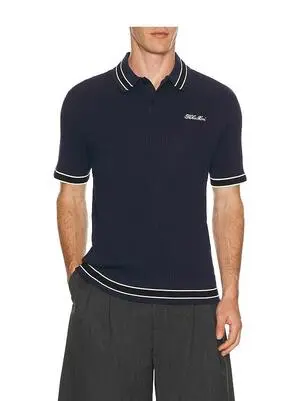 KHALHON Varsity Tipped Rib Polo In Blue - Navy