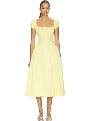 Astr The Label Square Neck Puff Sleeve Midi Dress - Yellow
