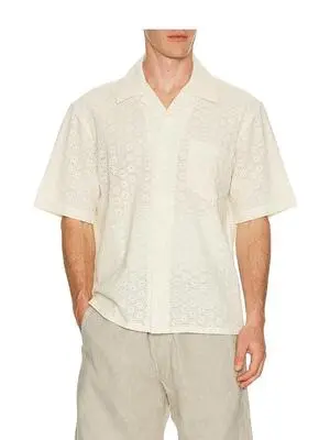 CORRIDOR Floral Eyelet Short Sleeve Shirt In Nude - Natural