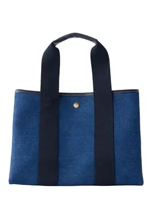 Rue De Verneuil Traversée Medium Denim Tote With Webbing And Leather Trim - Blue