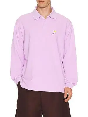 VOWELS Long Sleeve Pique Polo - Lavender