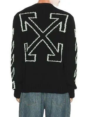 Off-White Fuzzy Knit Crew Neck Sweater - Black