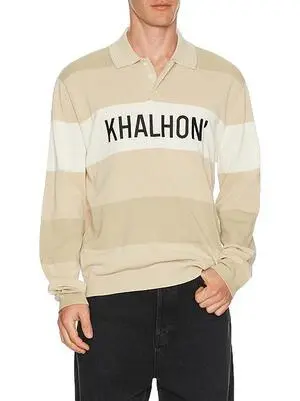 KHALHON Coastal Stripe Knit Polo Jacket - Light Beige