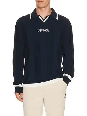 KHALHON V Tipped Varsity Knit Pullover Polo - Navy