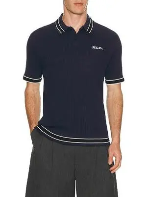 KHALHON Varsity Tipped Rib Polo - Navy