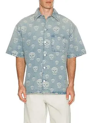 Alexander McQueen Denim Camp Collar Shirt - Blue Washed