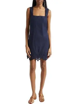 Veronica Beard Shanice Embroidered Linen-blend Dress - Navy