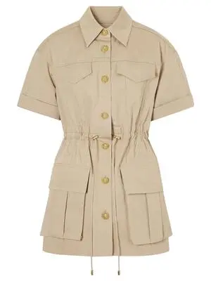 Balmain Cotton-Gabardine Mini Shirt Dress Beige