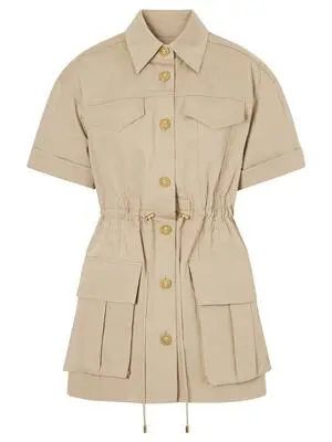 Balmain Cotton-gabardine Mini Shirt Dress - Neutrals