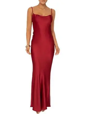 JLUXLABEL Satin Gown With Flower-embellished Straps - Red