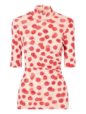 Stella McCartney Gathered Printed Mesh T-shirt - Red