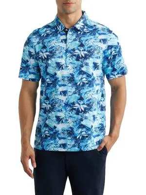 Bugatchi Hendrix Digital Abstract Print Pima Cotton Polo - Azure