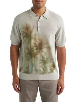 Bugatchi Palm Tree Graphic Linen & Cotton Polo Sweater - Limestone