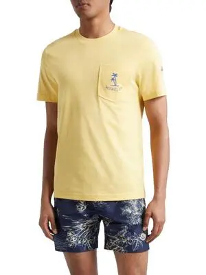 Moncler Logo Patch Embroidered Cotton Pocket T-shirt - Hay