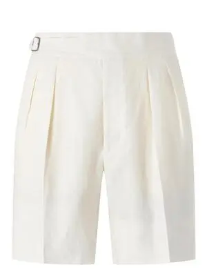 Ralph Lauren Purple Label Pleated Linen Shorts With Windowpane Jacquard - Neutrals