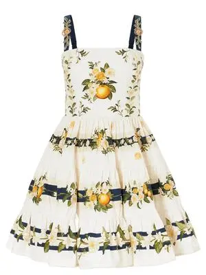 Agua Bendita Agua By Agua Bendita "Lima Valle" Floral Print Cotton Mini Dress Neutrals