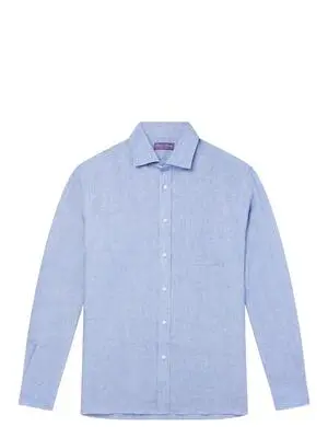 Ralph Lauren Purple Label Camp-collar Linen-chambray Shirt - Blue