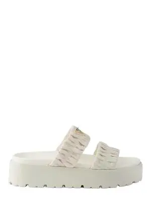 Prada Matelassé Nappa Leather Flatform Slides - Neutrals