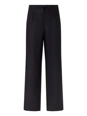 STOFFA Straight-leg Linen-twill Drawstring Trousers - Black
