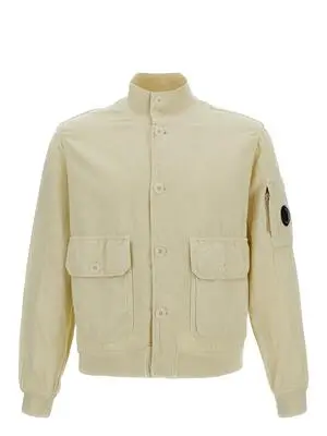 C.P. COMPANY Linen Blend Bomber Jacket - Beige