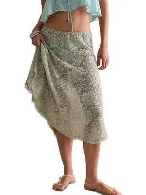 Free People Intimately Sheer Emotion Midi Slip Skirt - Sage