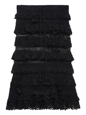 Loewe X Paula's Ibiza Ruffled Crochet Midi Skirt - Black