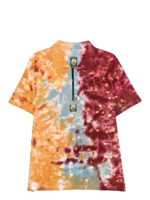 BRAIN DEAD Tie-dye Zip-up Polo Shirt - Red