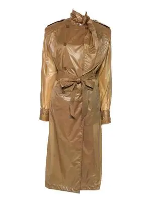 Saint Laurent Lavallière Double-breasted Belted Trench Coat - Neutrals