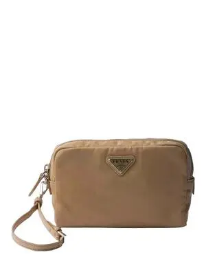 Prada Re-nylon Pouch With Enameled Triangle Logo - Neutrals