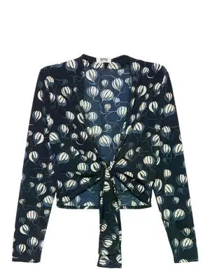 SIYU Balloon-print Tie-front Blouse - Blue
