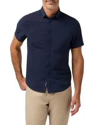 Mizzen+main Porter Trim Fit Short Sleeve Performance Button-up Shirt Navy