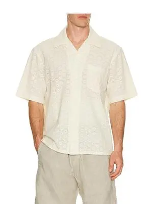 CORRIDOR Corridor Floral Eyelet Short Sleeve Shirt In Nude. Size S. Also Beige