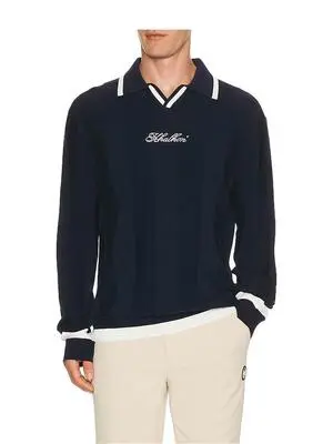KHALHON V Tipped Varsity Knit Pullover Polo - Blue
