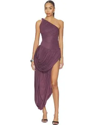 MAYGEL CORONEL Maygel Coronel Getsemani One-Shoulder Draped Maxi Dress Wine