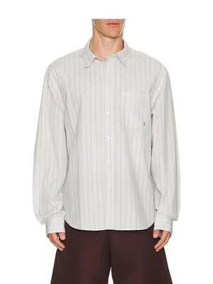 VOWELS Long Sleeve Striped Button Down Shirt In . Also - Grey