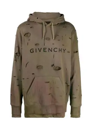 Givenchy Logo-print Distressed-effect Hoodie - Brown