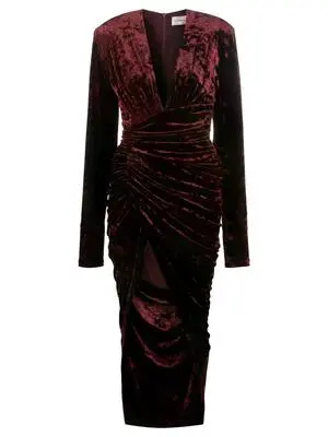 Alexandre Vauthier Draped Asymmetric Velour Dress - Red