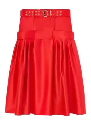 GANNI Belted Midi Skirt - Red