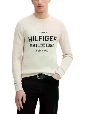 Tommy Hilfiger Knitted Cotton Sweater With Logo - Neutrals