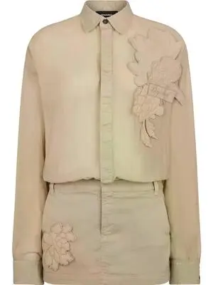 Dsquared2 Floral-appliqué Cotton Shirt Dress - Neutrals