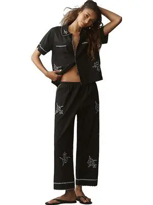 The Great. The Weekend Crop Wide-leg Pants - Black