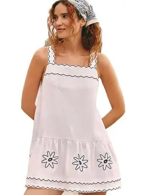 CELANDINE Cotton Scalloped Daisy Mini Dress - Vanilla