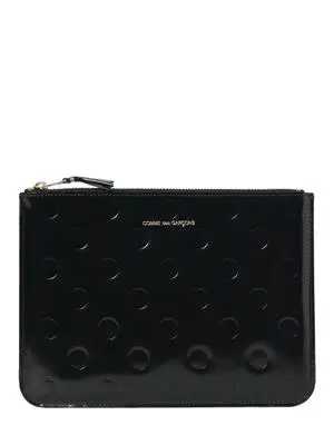 Comme Des Garçons Brushed Leather Pouch With Embossed Polka Dots - Black