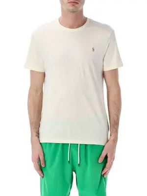 Polo Ralph Lauren Slim Fit Cotton T-shirt With Embroidered Logo And Crew Neck Cream